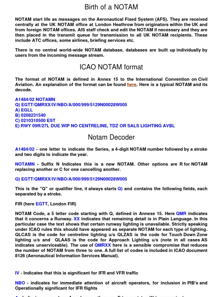 Notam Decode | Air Traffic Control | Runway