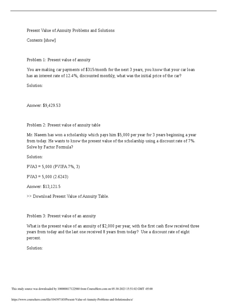 Present_Value_of_Annuity_Problems_and_Solutions.docx | PDF