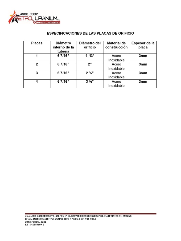 Especificaciones de Las Placas de Orificio | PDF