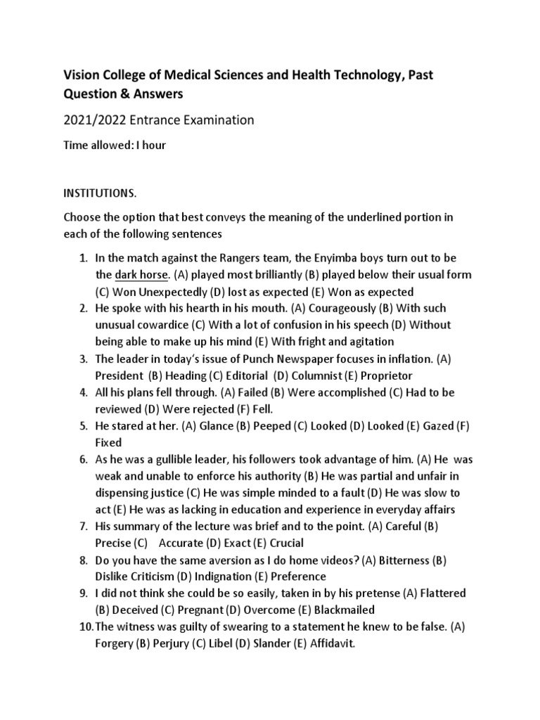 VCMSHT Past Question and Answer | PDF