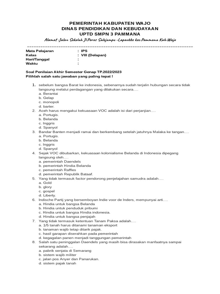 Soal PAS IPS Kls 8 | PDF