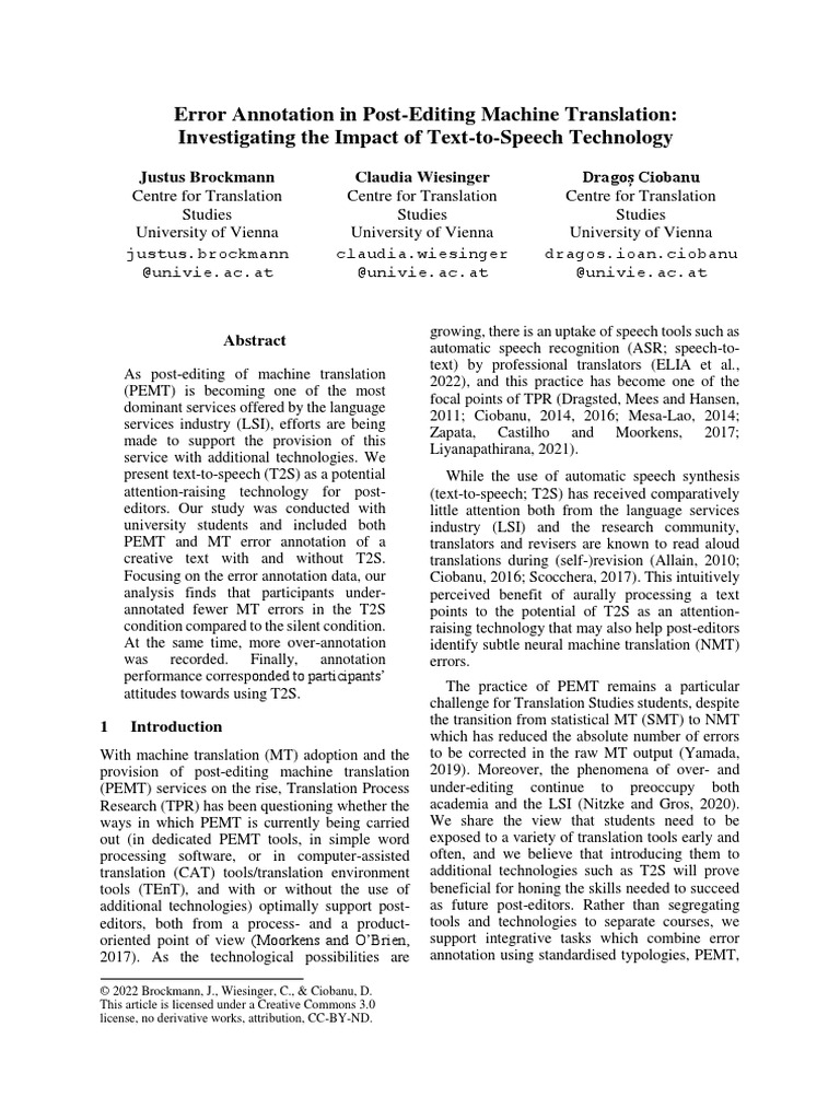 T2S Impact on MT Error Annotation | PDF | Translations | Speech Synthesis