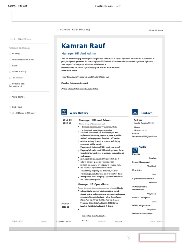 Finalize Resume - Zety | Download Free PDF | Employment | Performance ...