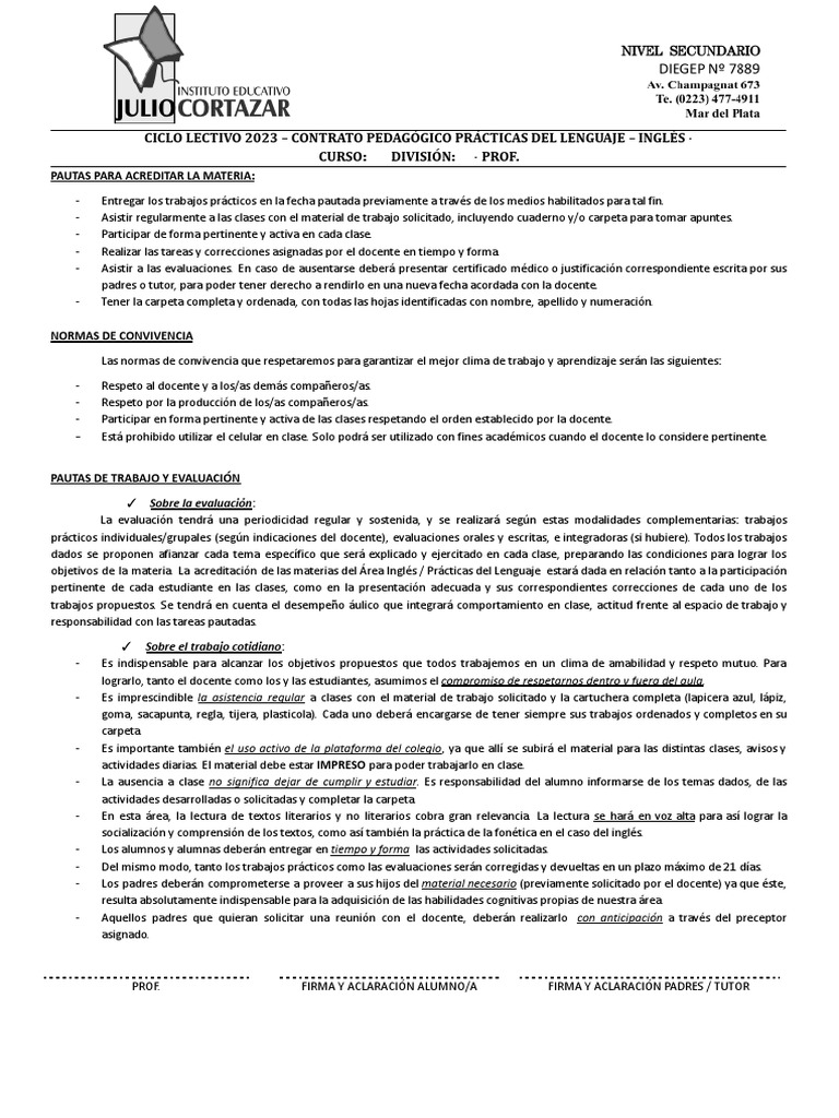 Contrato Pedagógico - 2023 | PDF