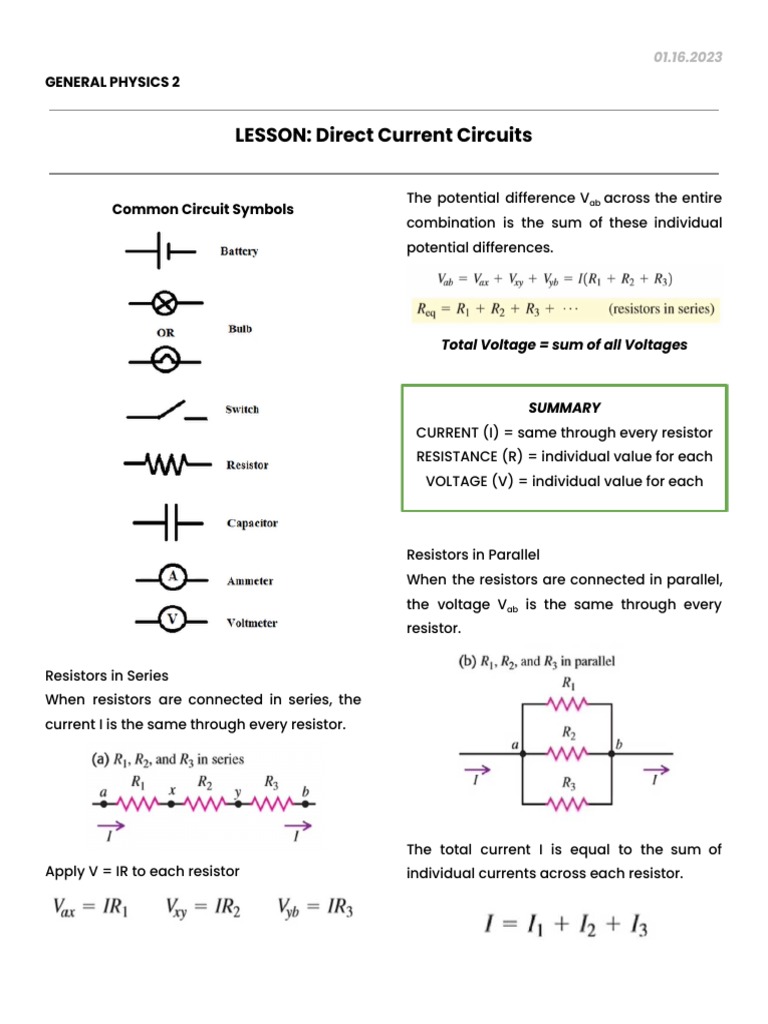 Lesson - Direct Current Circuits | PDF