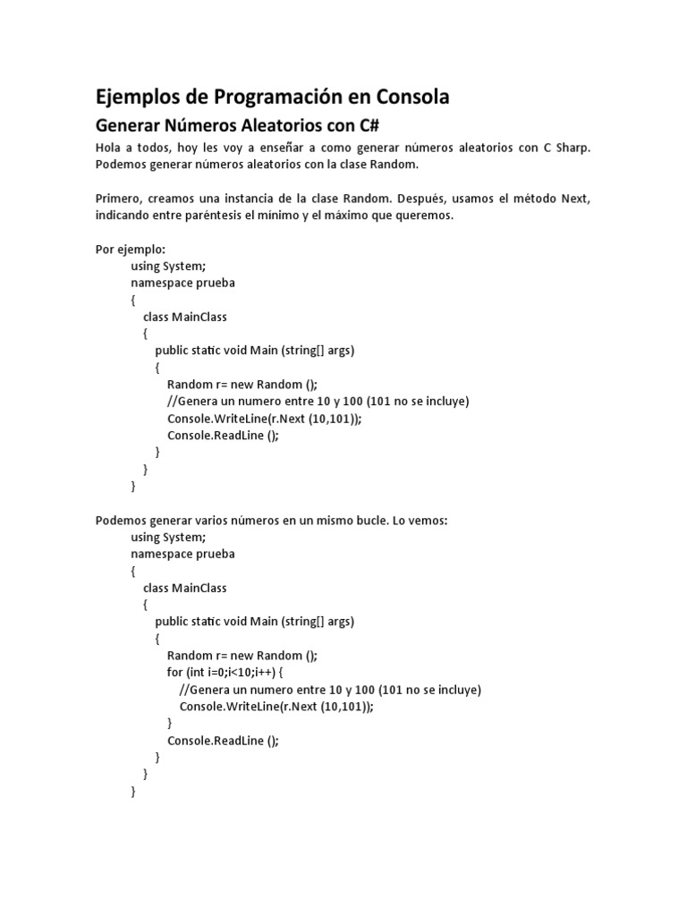 02 Ejemplos de Programación en Consola | PDF | C Sharp (lenguaje de programación) | Notación ...