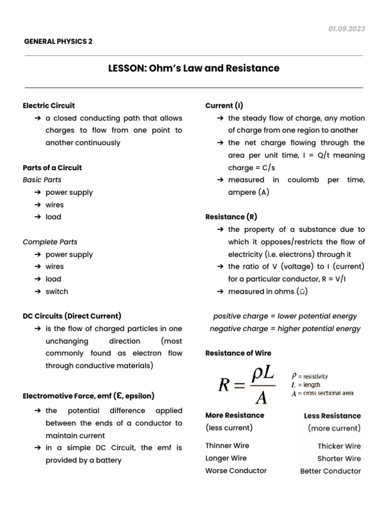 GENPHY2 - Lesson - Ohm's Law and Resistance | PDF | Electric Current ...