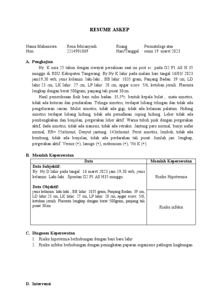 Resume Perinatologi Rena | PDF