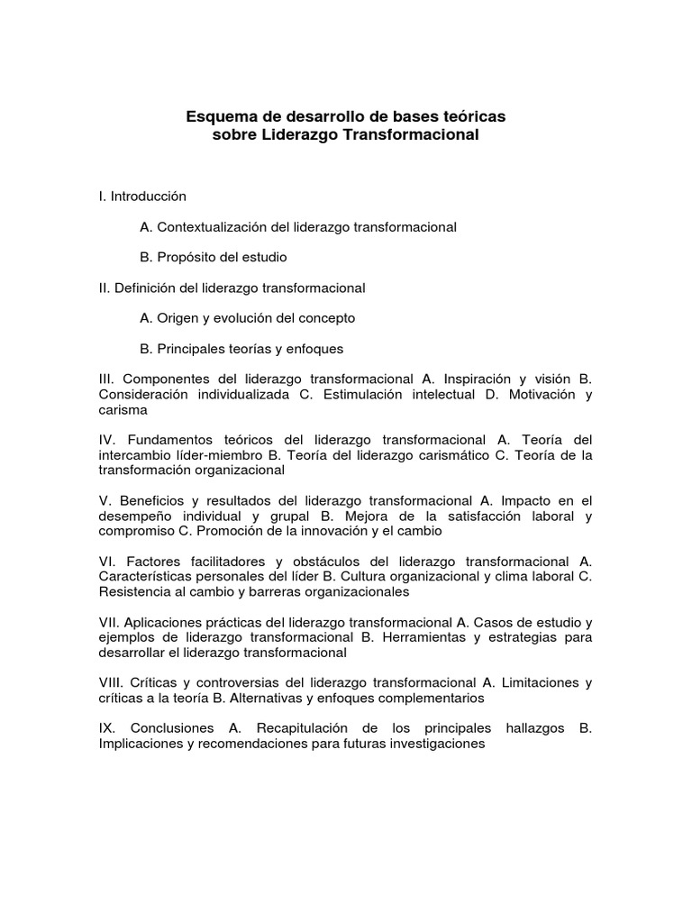 Esquema Bases Teóricas Liderazgo Transformacional | PDF | Crecimiento personal y profesional ...