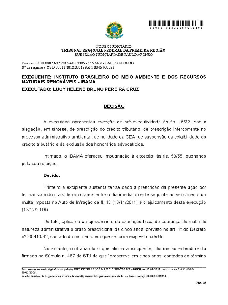 Exequente: Instituto Brasileiro Do Meio Ambiente E Dos Recursos Naturais Renováveis - Ibama ...