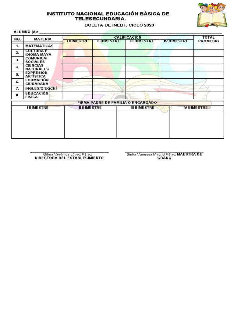 Boleta de Calificaciones Preprimaria y Primaria | PDF