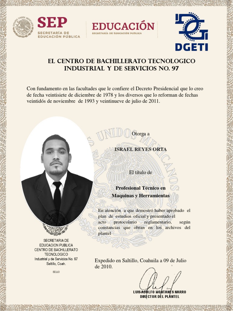 Titulo Cbtis Maquinas y Herramientas - Israel Reyes Orta | PDF | Gobierno