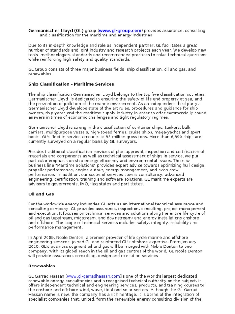 About Germanischer Lloyd (GL) Group | PDF | Ships | Industries