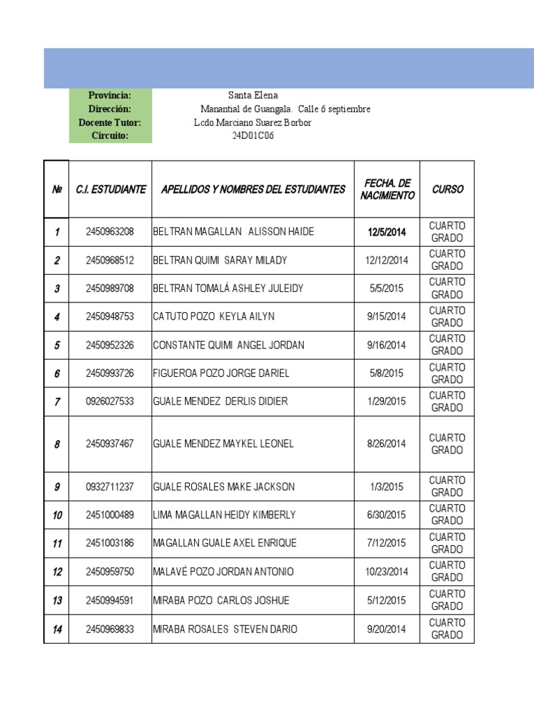 Ficha de Informacion AIY 2022 CUARTO B | PDF