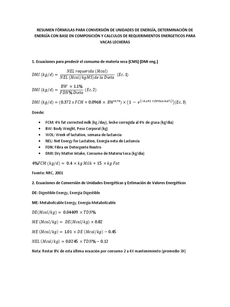 Resumen Formulas para Conversion de Unidades de Energia | PDF