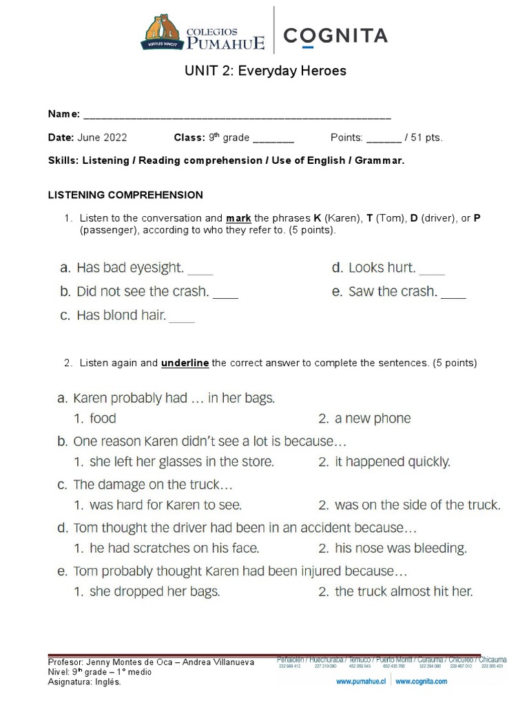 9th Grade - Unit 2 Test | PDF