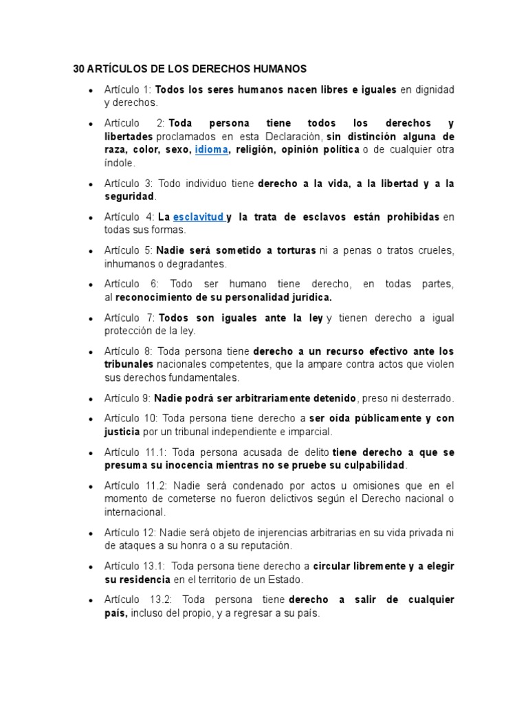 30 Artículos de Los Derechos Humanos | PDF