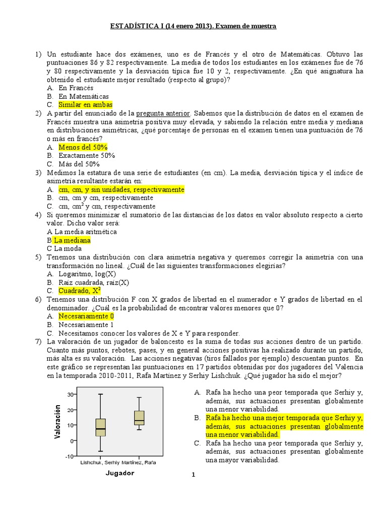 Examen Estadística Con Soluciones | PDF