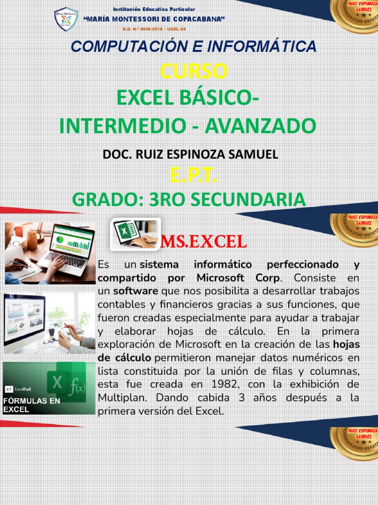 Clases de 3ro Secundaria Excel-3 | PDF | Microsoft Excel | Hoja de cálculo
