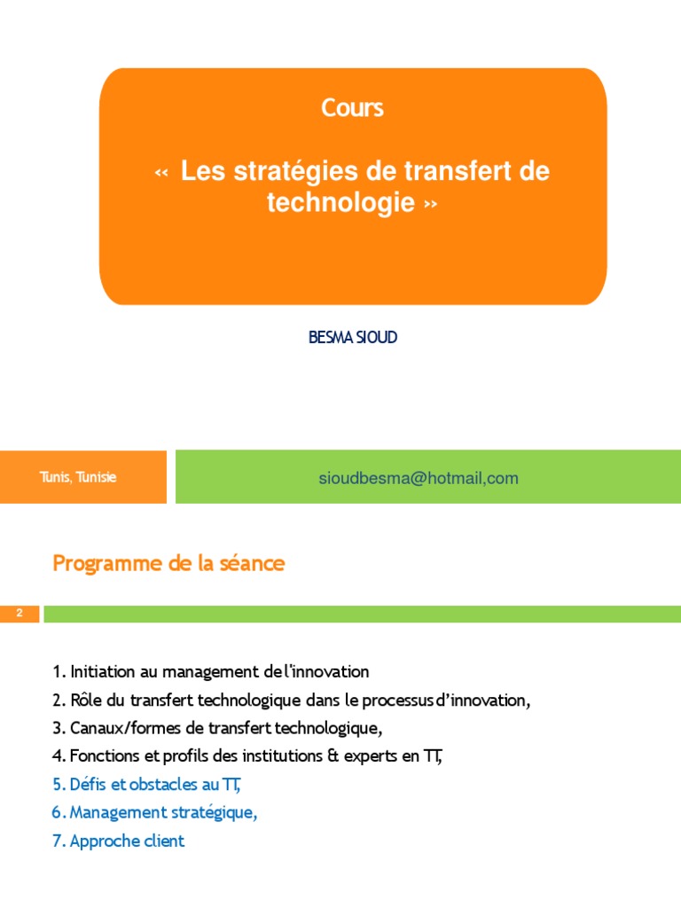 Support de Cours - Transfert Technologique - Séance 3 | PDF
