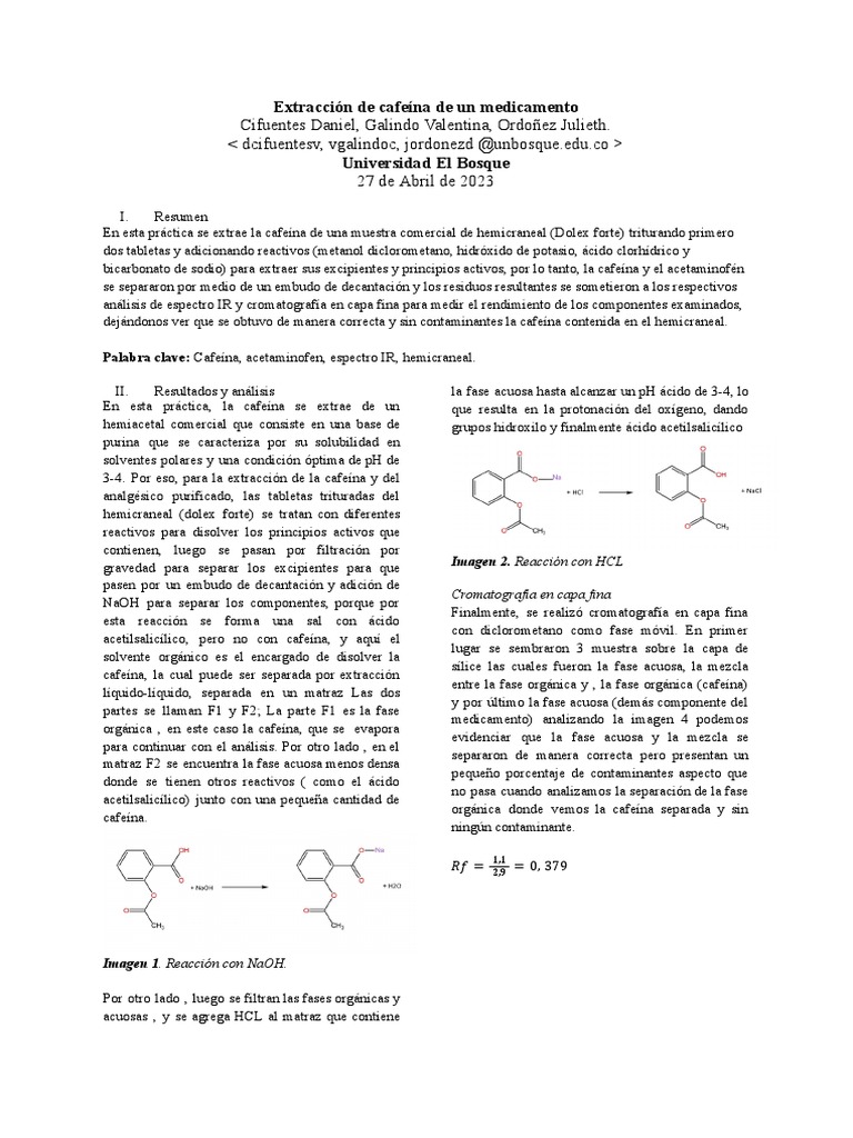 Informe Extracción De Cafeina Organica 2 Pdf