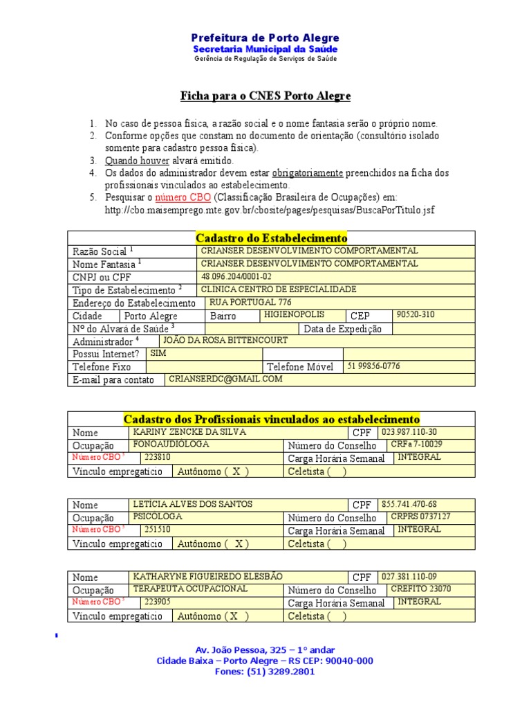 Ficha CNES | PDF