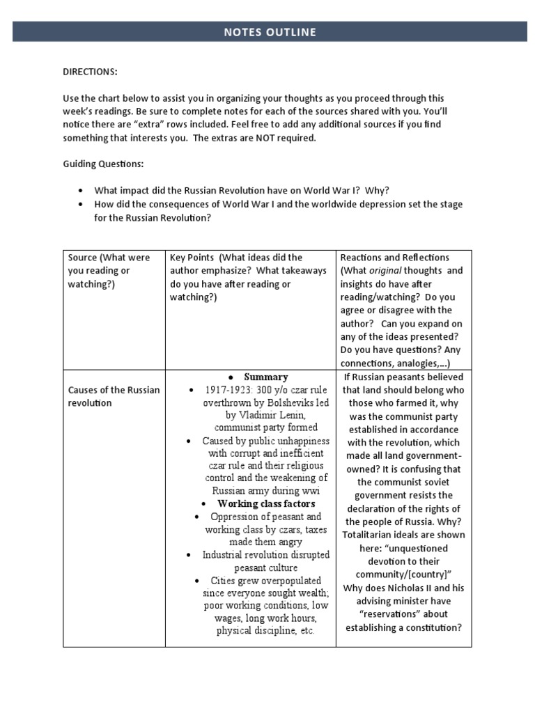 MH Notes - Russian Revolution | PDF