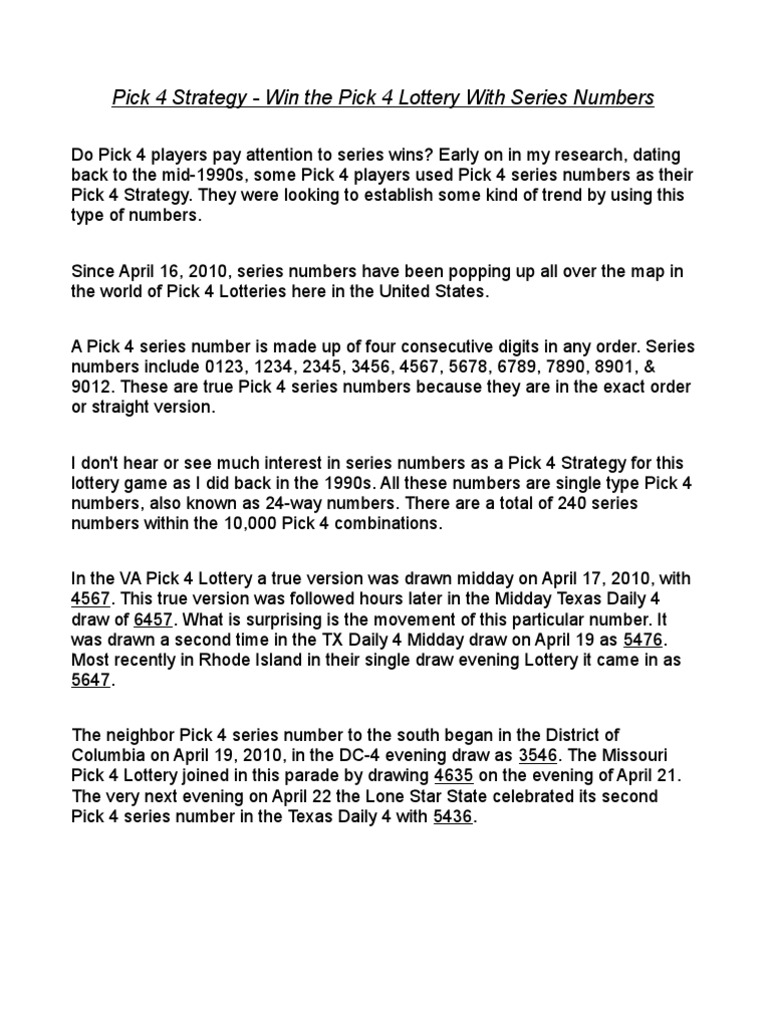 Pick 4 Strategy - Win The Pick 4 Lottery With Series Numbers | PDF ...