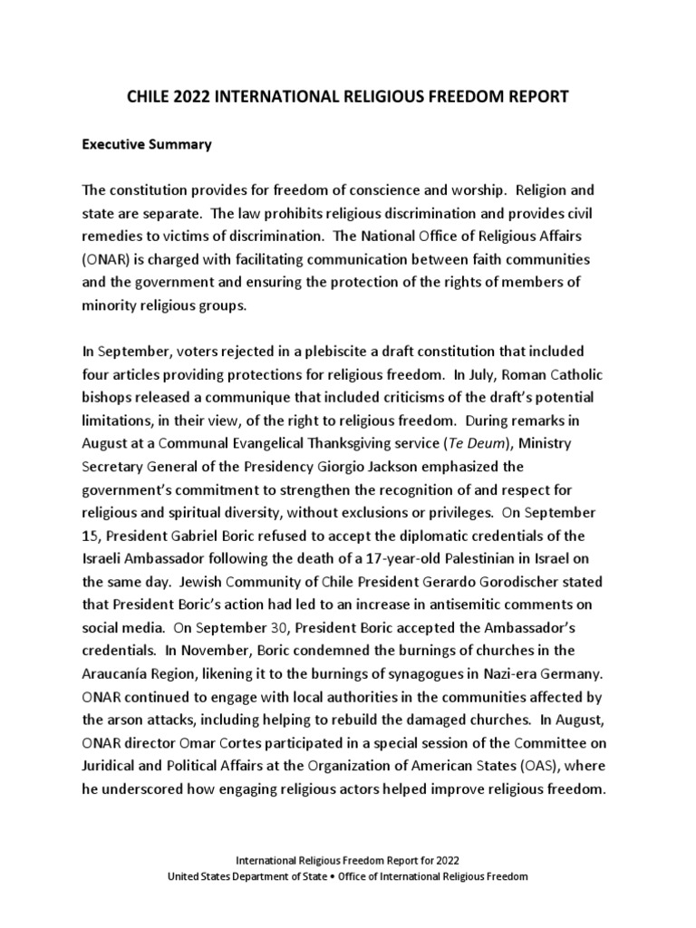 Chile 2022 International Religious Freedom Report | PDF | Interfaith ...