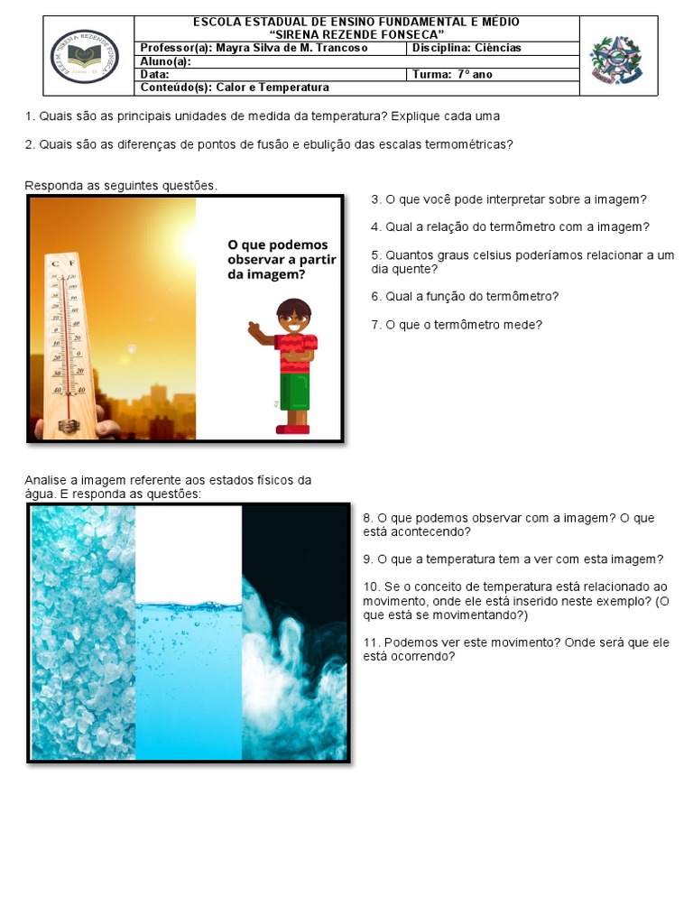 Atividade Calor e Temperatura | PDF | Temperatura | Termômetro