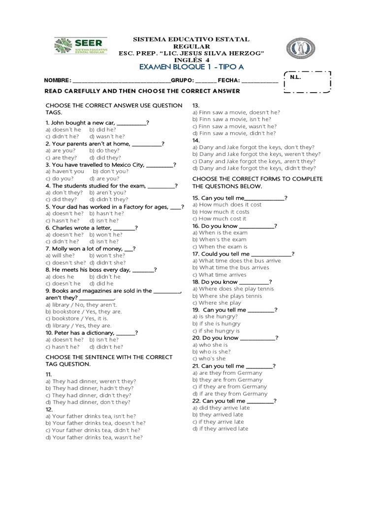 Examen B1 Tipo A | PDF