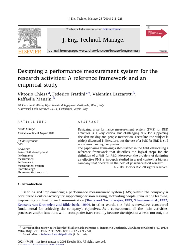Designing A Performance Measurement System For The Research Activities ...