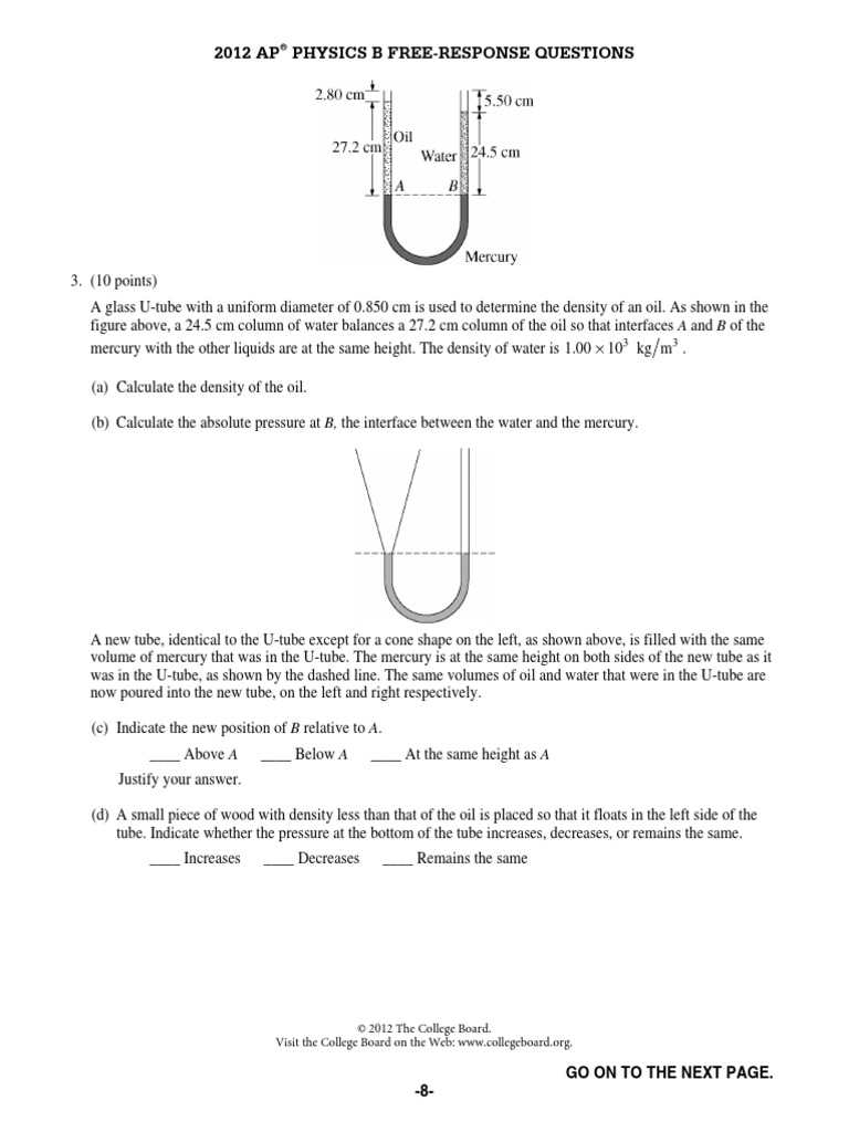 Fluids Practice FRQ (2nd) 2019-20 | PDF | Density | Pressure