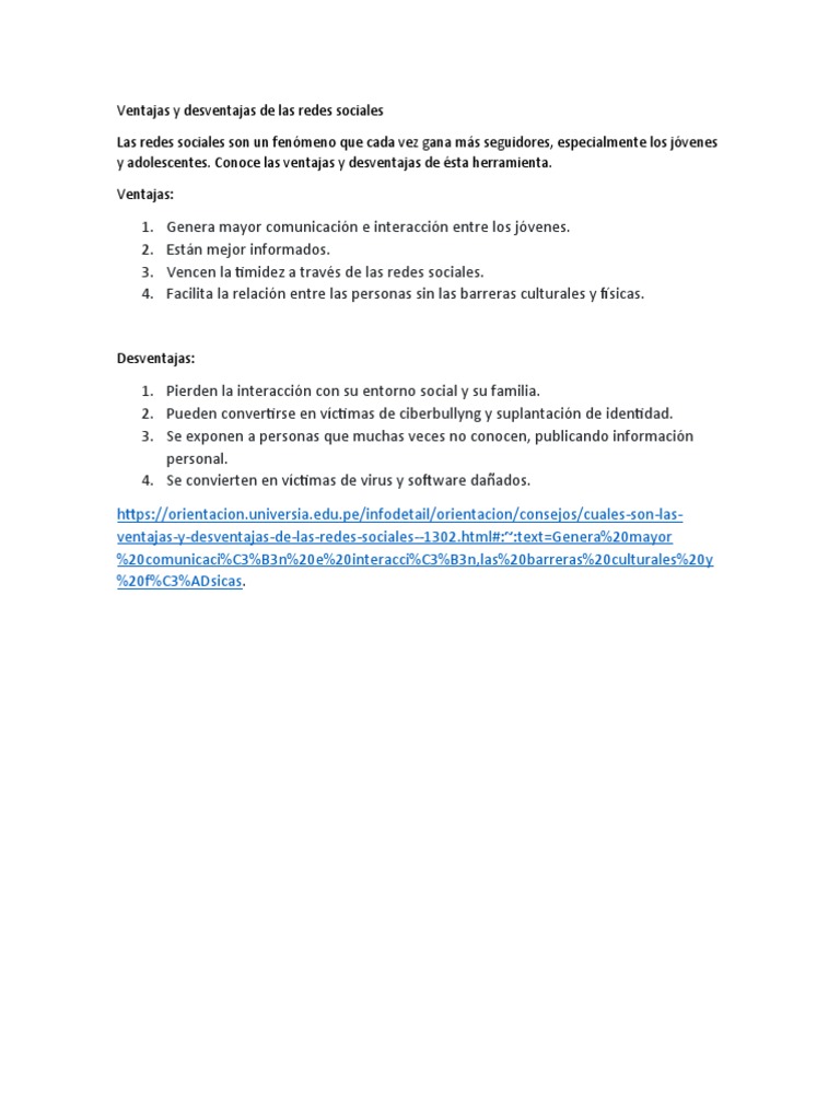 Ventajas y Desventajas de Las Redes Sociales | PDF