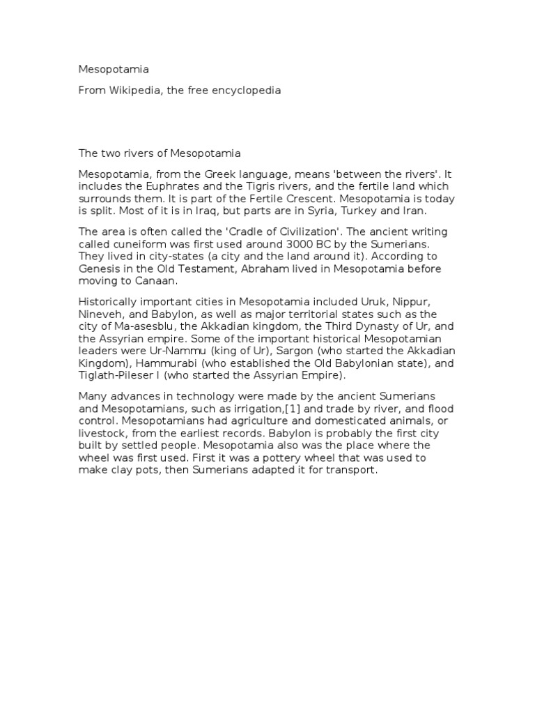 Mesopotamia Notes | PDF | Epic Of Gilgamesh | Mesopotamia