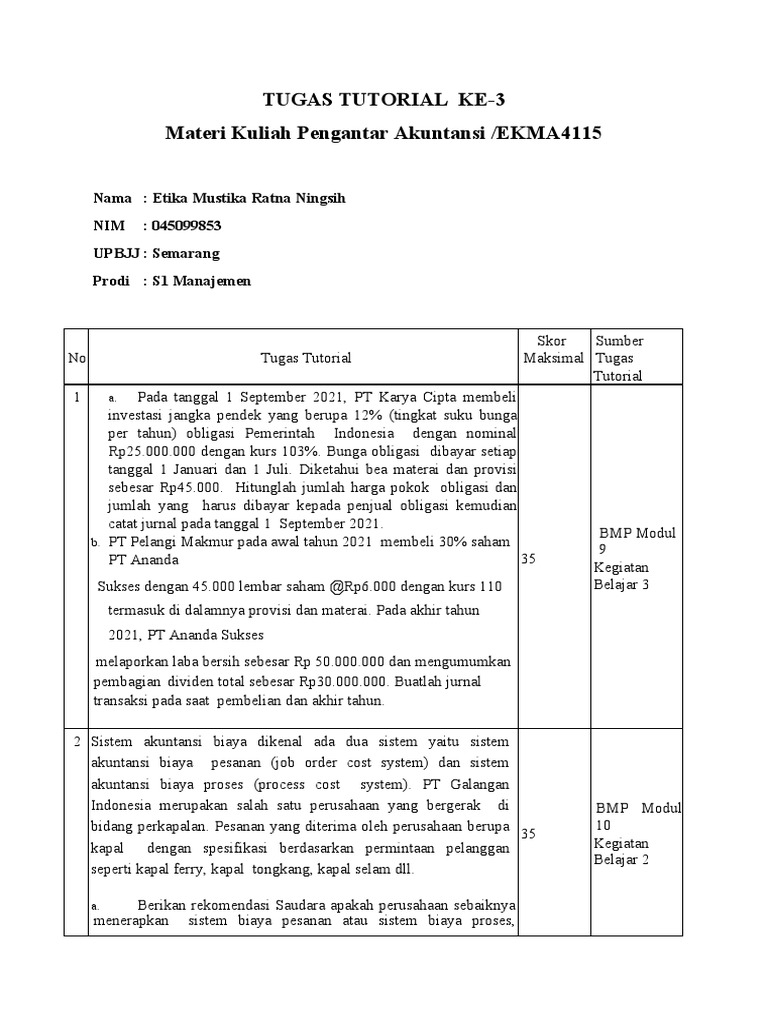 Tugas Tutorial Akuntansi: Studi Kasus Usaha | PDF | Pengelolaan Keuangan & Uang