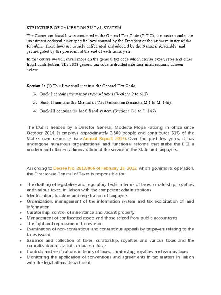Structure of Cameroon Fiscal System | PDF