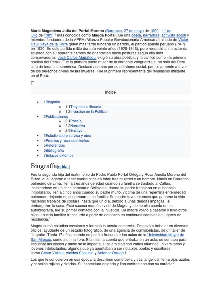 Biografía de Magda Portal, poeta y activista | PDF