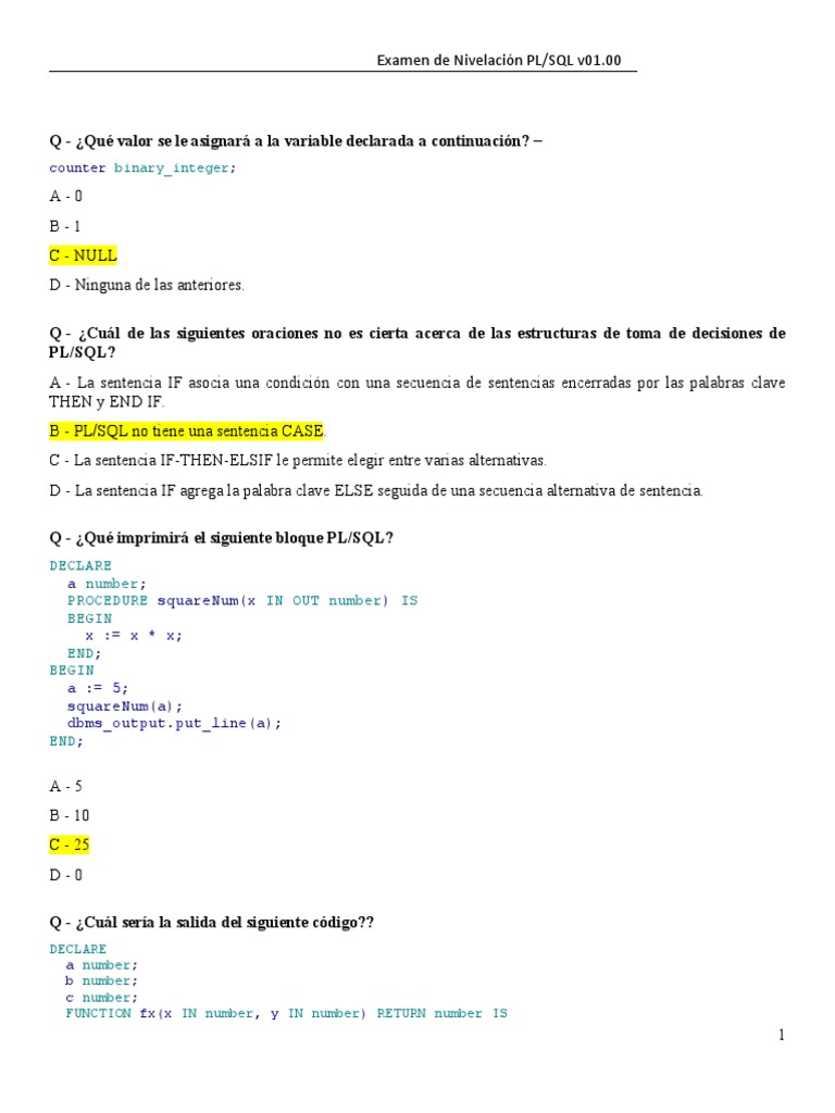 Examen de Nivelación PL/SQL | PDF | Pl / Sql | SQL