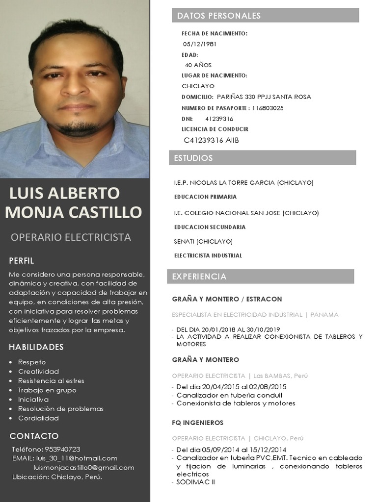CV Luis Alberto Monja Castillo | PDF