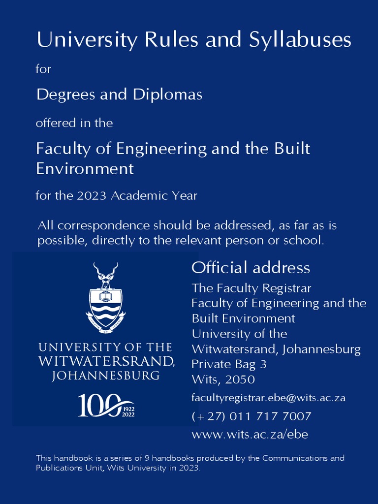 Wits Engineering and Built Environment Rules | PDF | Academic Degree ...