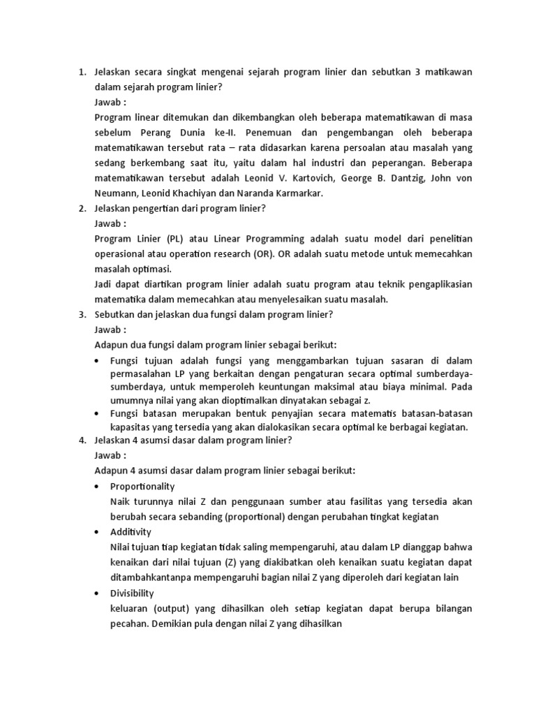 Sejarah dan Konsep Program Linier | PDF
