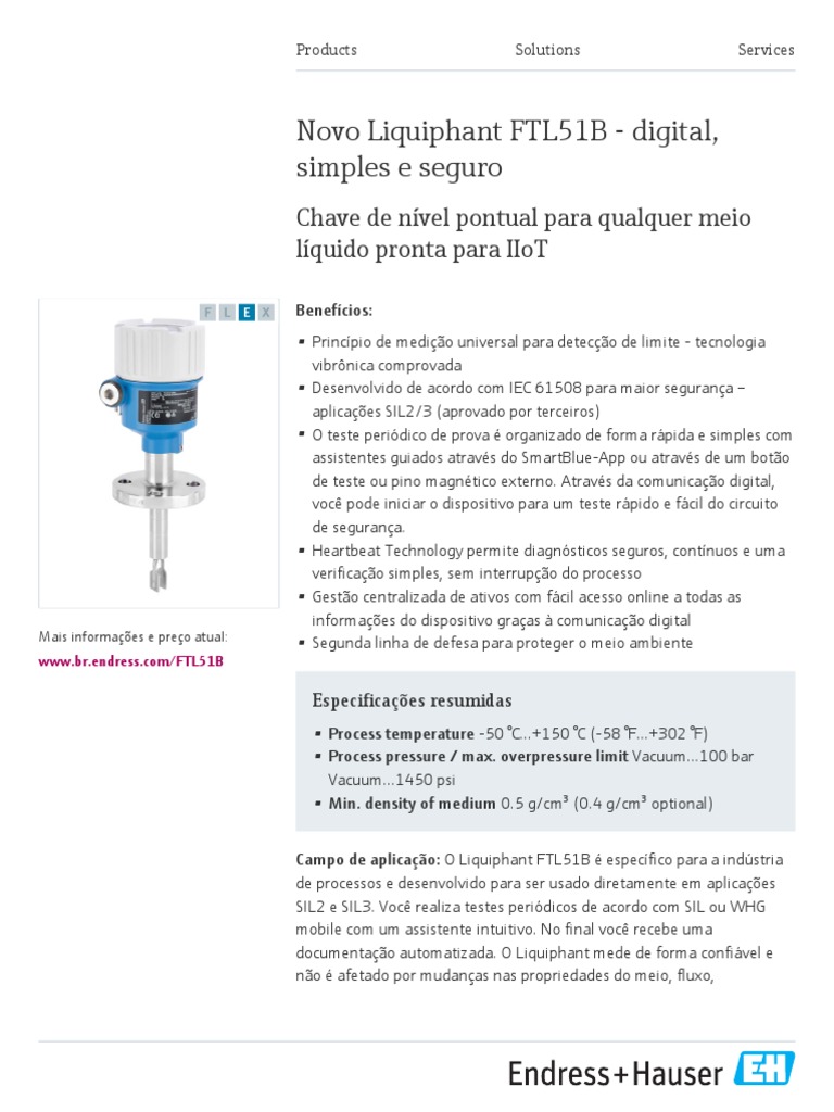 Endress-Hauser Liquiphant FTL51B PT | PDF | Ciências Físicas