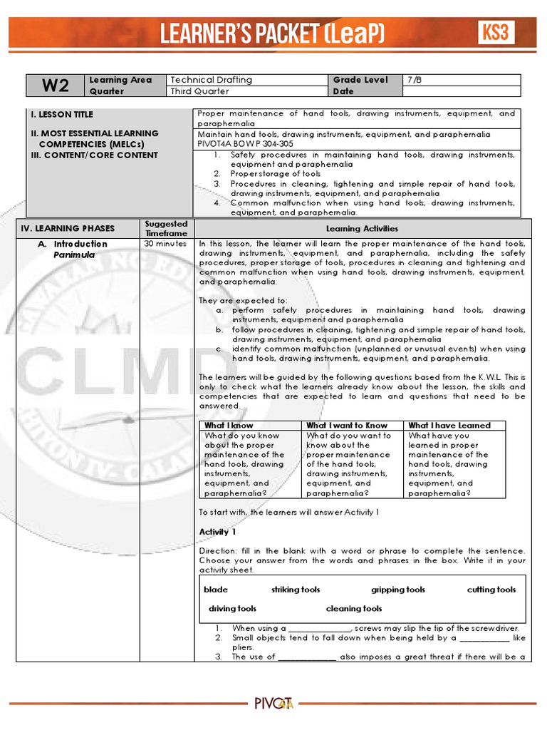 TLE - Technical Drafting7-8 - Week2 | PDF | Tools | Learning