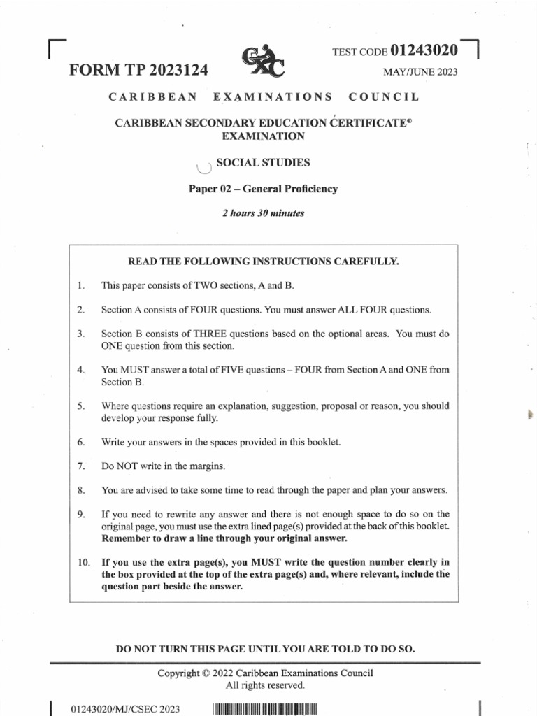 CSEC Social Studies - June2023 | PDF