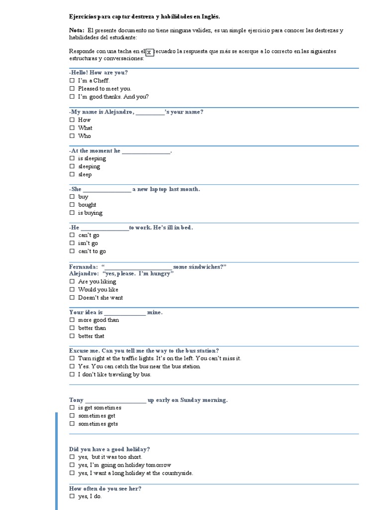 Ejercicios para Captar Destreza y Habilidades en Inglés | PDF