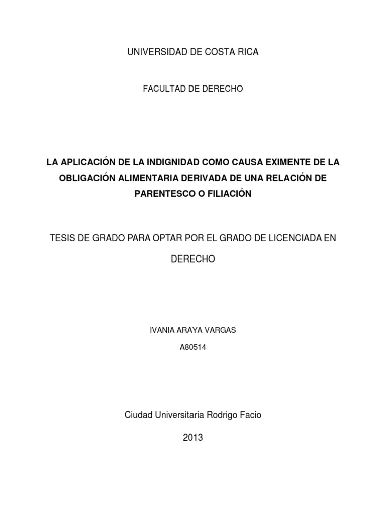 La Aplicación de La Indignidad Como Causa Eximente de La Obligación ...