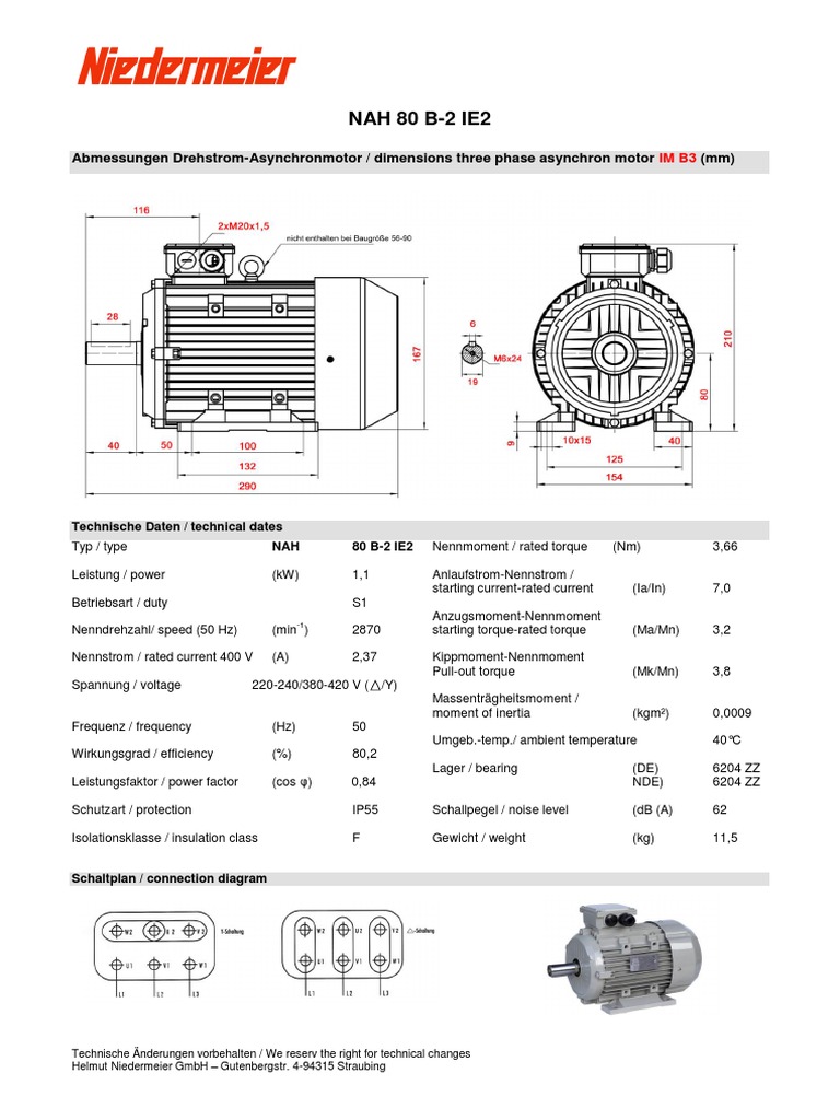 NAH 80 B-2 IE2: Abmessungen Drehstrom-Asynchronmotor / Dimensions Three Phase Asynchron Motor ...