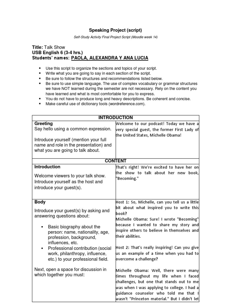 English 6 Script Format Complet Pdf Michelle Obama Lets Move 