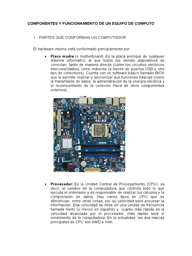 Componentes y Funcionamiento de Un Equipo de Computo | PDF | Hardware ...